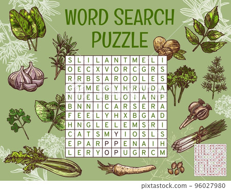 Herbs, spices and seasonings. Word search... - Stock Illustration ...