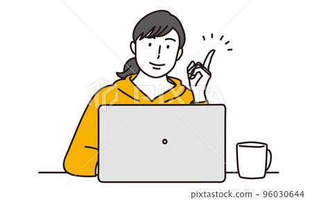 Woman using a computer with a smile - Stock Illustration [96030644] - PIXTA