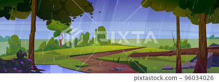 Summer rain wild nature cartoon rainy landscape - Stock Illustration ...