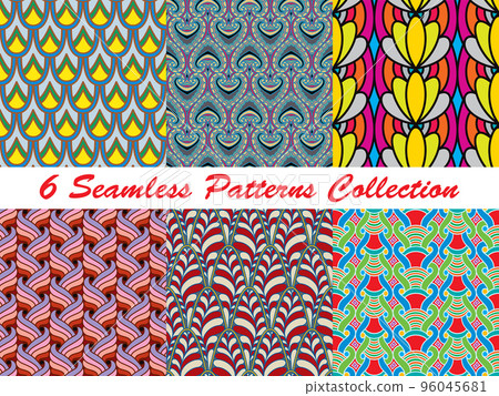 Set of Seamless colorful Doodle motif patterns.... - Stock Illustration ...