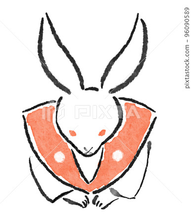 Greeting rabbit ink style - Stock Illustration [96090589] - PIXTA