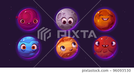 Cute planets cartoon characters, ui space objects - Stock Illustration ...