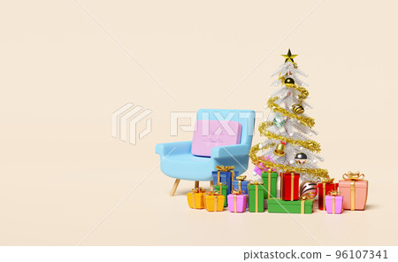 sofa chair with gift box,christmas tree... - Stock Illustration ...
