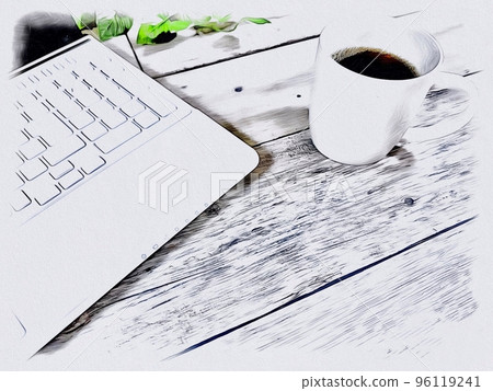 Coffee break, computer and coffee on the desk,... - Stock Illustration ...