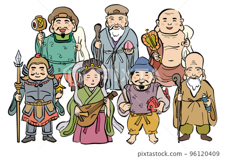 Illustration of the Seven Lucky Gods Collective... - Stock Illustration ...