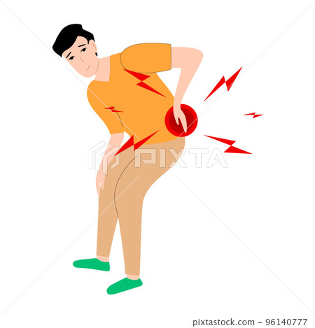 Asian Man has low back pain and sciatica from a... - Stock Illustration ...