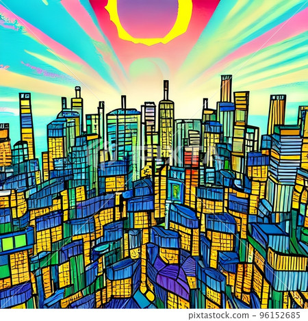 Morning city streets with skyscrapers - Stock Illustration [96152685 ...