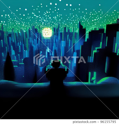 Night view of the city seen from the veranda - Stock Illustration ...