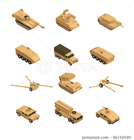 Military Vehicles Isometric Icon Set - Stock Illustration [96158599 ...
