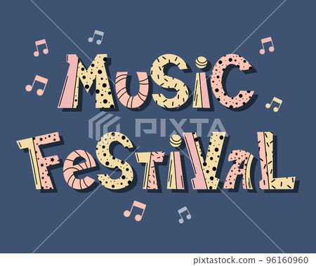 Music festival, hand drawn lettering on a blue... - Stock Illustration ...