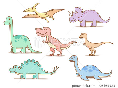 Set of cute cartoon dinosaurs in pastel colours. - Stock Illustration ...