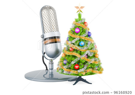 Microphone with Christmas tree. 3D rendering - Stock Illustration ...
