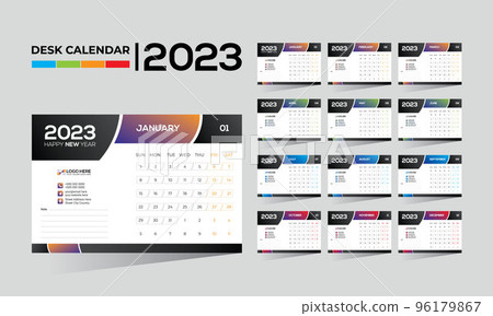 2023 desktop vector 12 month 12 page calendar... - Stock Illustration ...