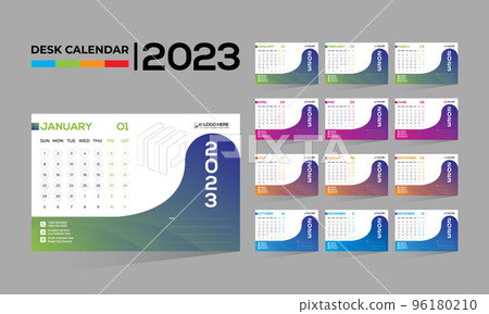 2023 desktop vector 12 month 12 page calendar... - Stock Illustration ...