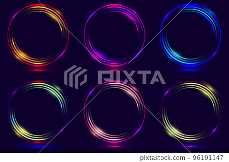 Set of glowing neon color circles round curve... - Stock Illustration ...