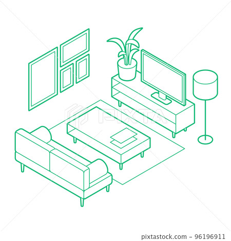 Isometric Living Room Outline Illustration - Stock Illustration ...