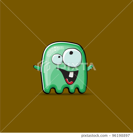 Funny cute smiling green ghost monster isolated... - Stock Illustration ...