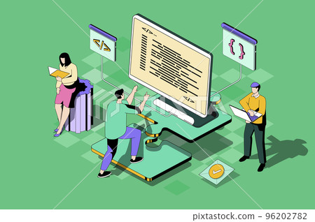 Developer team web concept in 3d isometric... - Stock Illustration [96202782] - PIXTA
