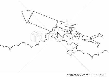 Single continuous line drawing robot fly on... - Stock Illustration ...