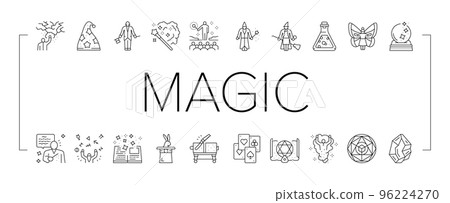 Magic Performing And Accessories Icons Set Vector - Stock Illustration ...
