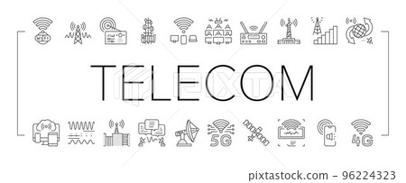 Telecommunication Technology Icons Set Vector . - Stock Illustration ...