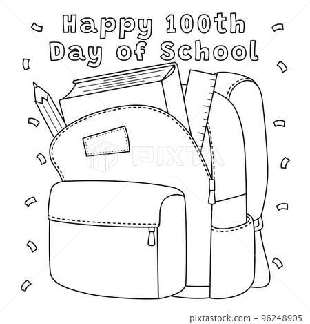100th Day Of School Bag Coloring Page for Kids - Stock Illustration ...