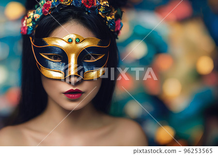 Beautiful exotic woman with colorful masquerade... - Stock Illustration ...