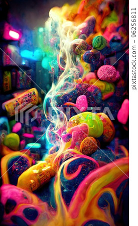 Goodies and sweets mixed in an abstract... - Stock Illustration ...
