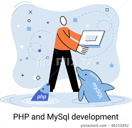 PHP and MySql development. Software website... - Stock Illustration ...