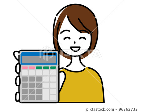 Smiling woman showing a calculator - Stock Illustration [96262732] - PIXTA