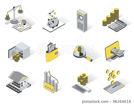 Banking and finance 3d isometric icons set.... - Stock Illustration ...