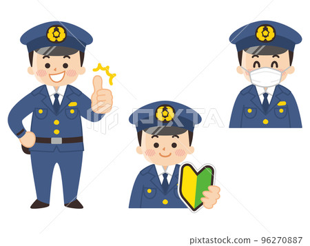 A male police officer who works wearing a mask... - Stock Illustration ...