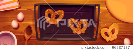 Top view kitchen table with pastry on baking sheet - Stock Illustration ...
