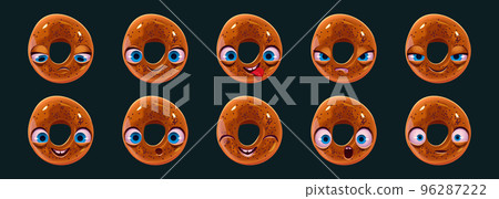 Cute bagel character face emoji set, kawaii bakery - Stock Illustration ...