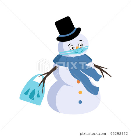 Cute Christmas snowman with sad emotions, face... - Stock Illustration ...