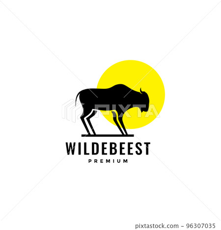 wildebeest animal with sunset minimalist logo... - Stock Illustration ...
