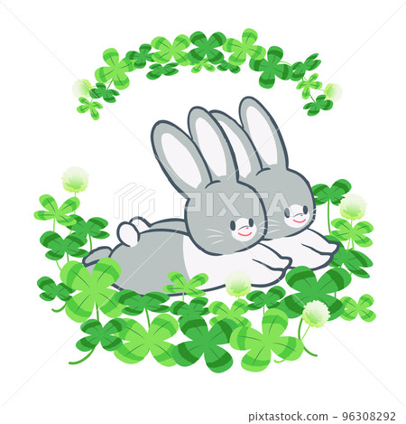 Four-leaf clover and rabbit illustration - Stock Illustration [96308292 ...