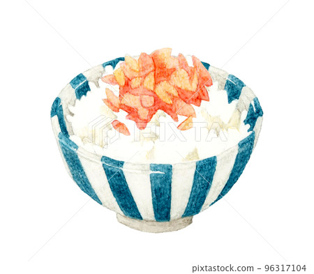 Rice with salmon flakes Japanese hand-painted... - Stock Illustration ...