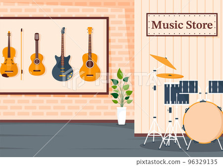 Music Store with Various Musical Instruments,... - Stock Illustration ...