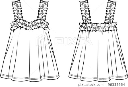 Vector sleeveless top with ruffles fashion CAD,... - Stock Illustration ...