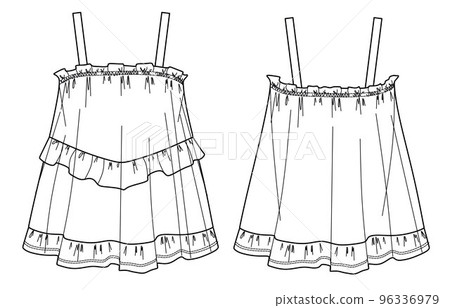 Vector sleeveless top with ruffles fashion CAD,... - Stock Illustration ...