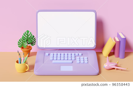 3d laptop computer on table with blank screen,... - Stock Illustration [96358443] - PIXTA