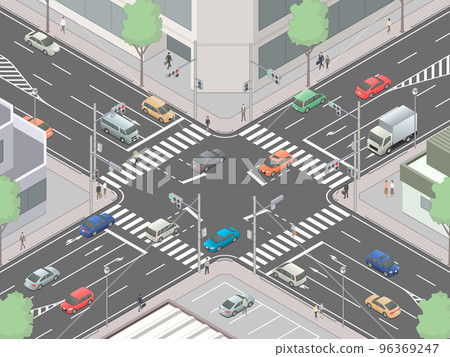 Traffic light intersection [F] in Japan drawn... - Stock Illustration ...