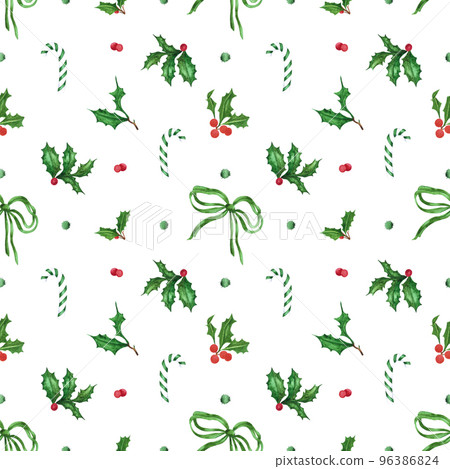 Hand drawn watercolor holly twig seamless... - Stock Illustration ...