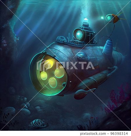 A deep-sea vehicle in the depths of the sea... - Stock Illustration ...