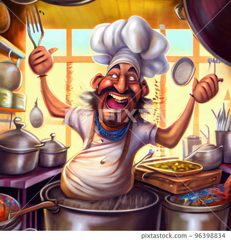 Funny crazy Indian with many hands like Shiva... - Stock Illustration ...