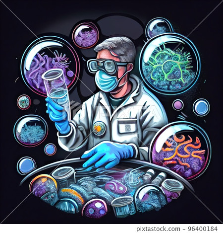 A scientist in overalls and goggles looks at... - Stock Illustration ...