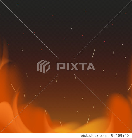 Realistic red-yellow fire on a dark background... - Stock Illustration ...