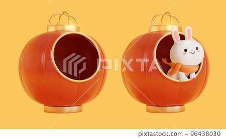 Round red lanterns with cute rabbit - Stock Illustration [96438030] - PIXTA
