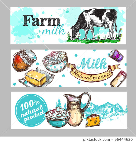 Cow Farm Milk Banner Set - Stock Illustration [96444620] - PIXTA